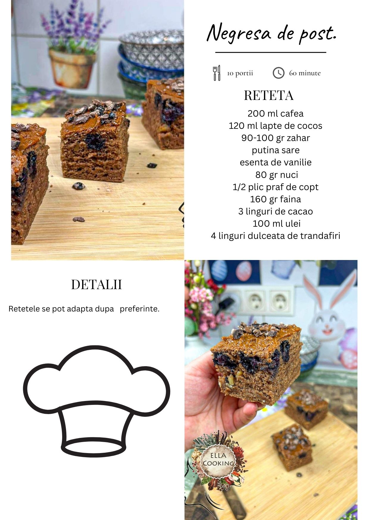 Negresa de post cu cafea si nuci nu contine oua si este simplu de facut ...